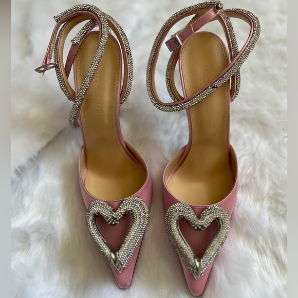 MACH & MACH | Shoes | Nwt Mach Mach Pink Satin Triple Heart Heels ...